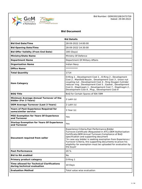 Gem Bidding 3723262 Pdf Specification Technical Standard