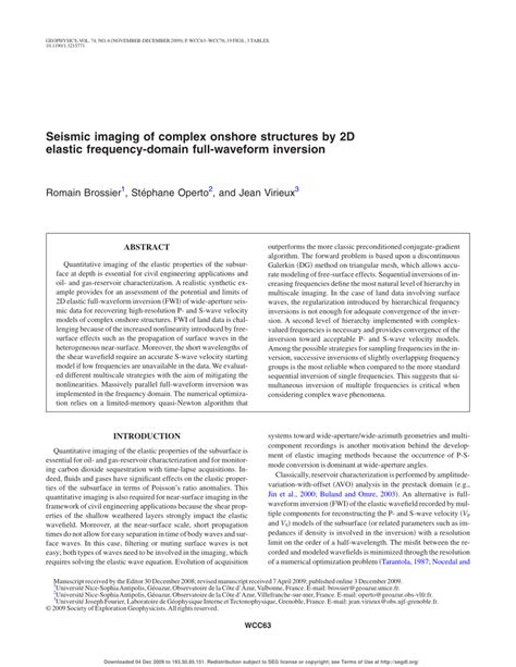 PDF Seismic Imaging Of Complex Structures By D Elastic Frequency Domain Full Waveform Inversion