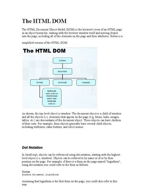 The Html Dom Pdf Html Element Document Object Model