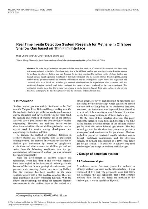 Pdf Real Time In Situ Detection System Research For Methane In Offshore Shallow Gas Based On