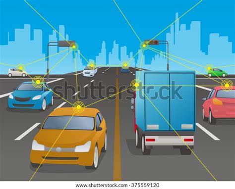 signalized intersection various vehicle traffic wireless stock vector