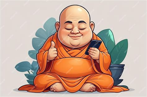 Premium Photo Drawn Cartoon Funny Character Monk In Orange Robe
