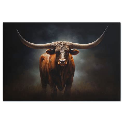 Texas Longhorn Canvas In 2024 Cow Art Print Longhorn Bull Horns Decor