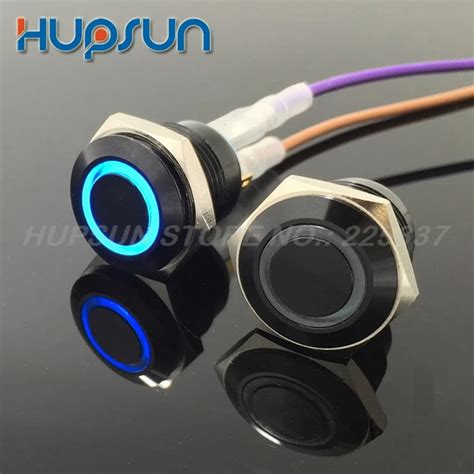 5pc Blue Led 12v Black Metal Waterproof Momentary Push Button Switch