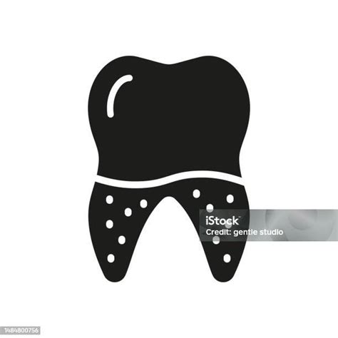 치과 미적분 실루엣 아이콘입니다 결함 있는 치아 치석 플라크 글리프 픽토그램 치아 의학 질환 구강 의료 문제 치과 치료 표지판 치과 상징 격리된 벡터 그림 건강 진단에 대한