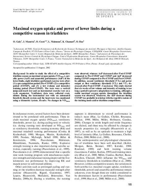 Pdf Galy Sjmss 2003 Maximal Oxygen Uptake And Power Of Lower Limbs