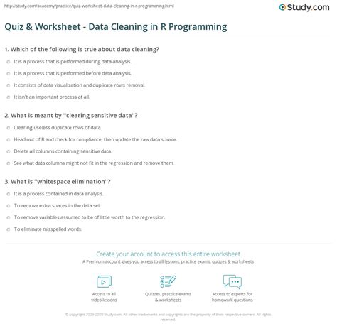 Quiz Worksheet Data Cleaning In R Programming Study