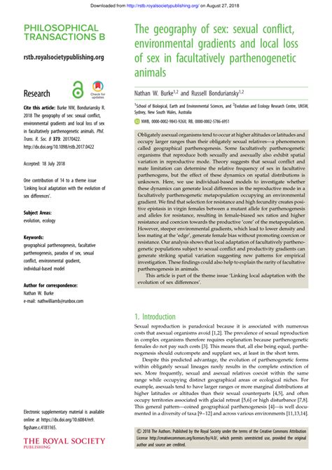 Pdf The Geography Of Sex Sexual Conflict Environmental Gradients And Local Loss Of Sex In