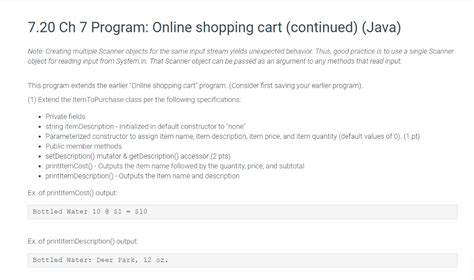 solved 7 20 ch 7 program online shopping cart continued