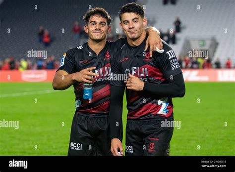 Noah Hotham Of Crusaders And Rivez Reihana Of Crusaders After The Test Match Between Munster
