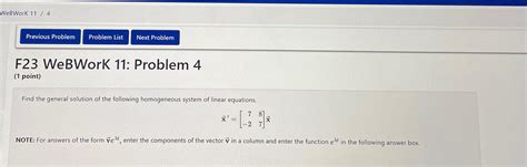 Solved F23 ﻿webwork 11 Problem 41 ﻿pointfind The General
