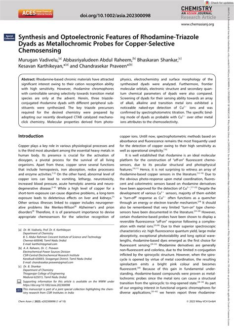 Pdf Synthesis And Optoelectronic Features Of Rhodamine Triazole Dyads