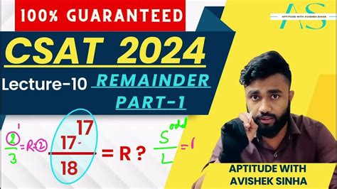 Lecture 10 Remainder Theorem Part 1 Upsc Csat 2024 Course Aptitude With Avishek Sinha