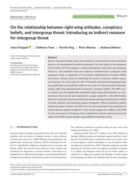 Pdf On The Relationship Between Right‐wing Attitudes Conspiracy