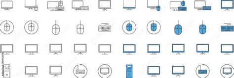 Computer Set Icons Including Mouse And Keyboards Vector Computer Screens And Mouse Vector Blue