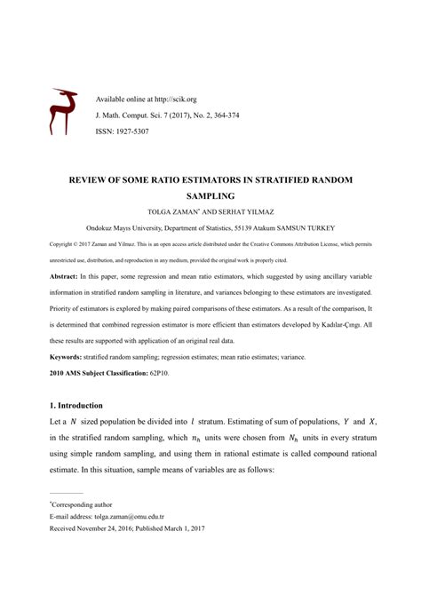 Pdf Review Of Some Ratio Estimators In Stratified Random Sampling