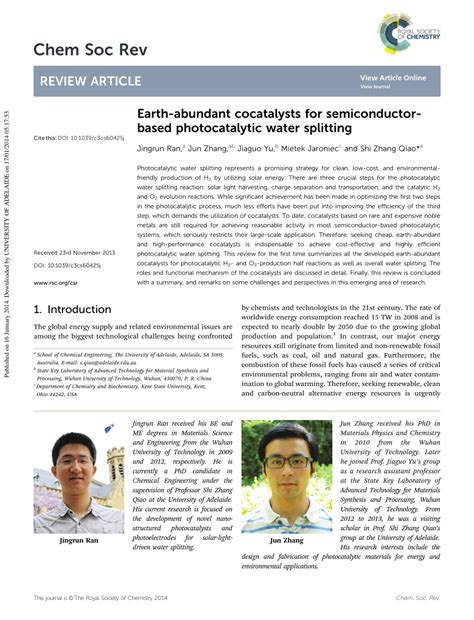 Pdf Cheminform Abstract Earth Abundant Cocatalysts For Semiconductor