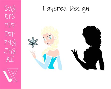 Elsa Princess Layered Svg Cricut Cut File Silhouette Vector Artwork Instant Download Clip Art