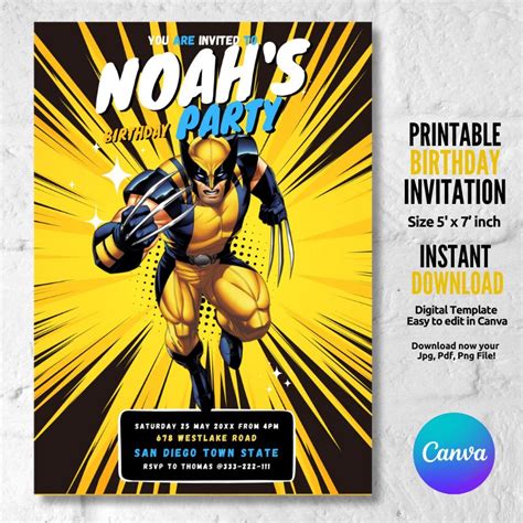 Xmen Wolverine Birthday Invitations Custom Wolverine