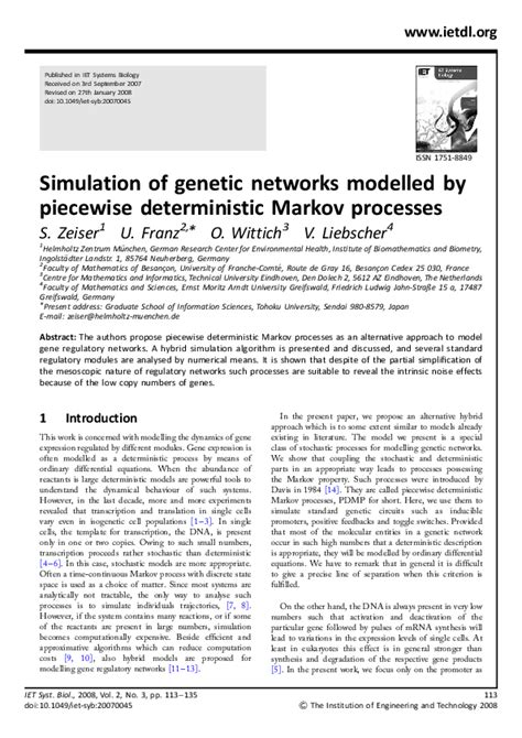 pdf simulation of genetic networks modelled by piecewise