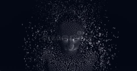 Composition Of Exploding Human Body Formed With Binary Coding And Blue