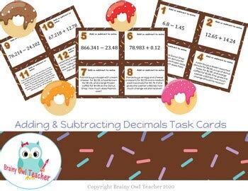 Adding Subtracting Decimals Task Cards By Brainy Owl Teacher TPT