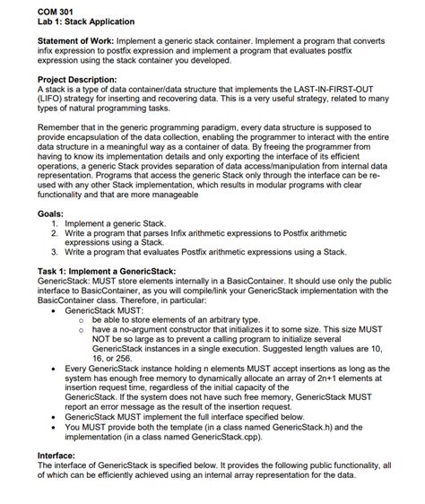 Solved Com 301 Lab 1 Stack Application Statement Of Work