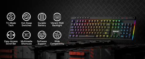 Redragon K580 Pro Wireless Rgb Gaming Keyboard 3 Modes 104 Keys Hot Swap Socket Linear Red
