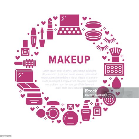 평면 모양 아이콘 메이크업 뷰티 케어 빨간색 원이 포스터 립스틱 마스카라 파우더 Eyeshadows 매니큐어 화장품 그림 샴푸 상점을 위한 얇은 표지판 귀여운 브로셔 개념에
