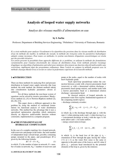 Pdf Analysis Of Looped Water Supply Networks