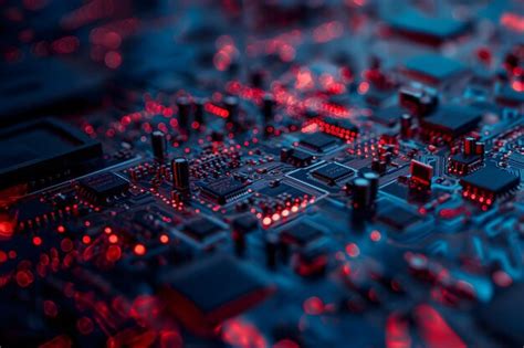 Premium Photo Futuristic Closeup Of Glowing Electronic Circuit Board With Components
