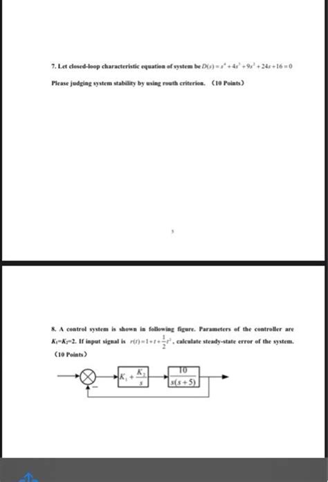solved 7 let closed loop characteristic equation of system