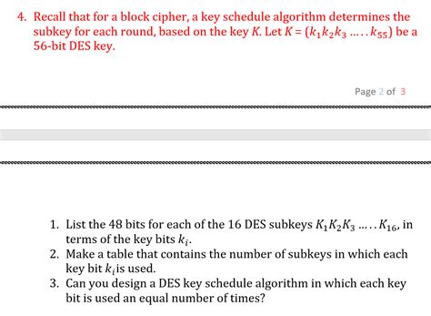 4 recall that for a block cipher a key schedule