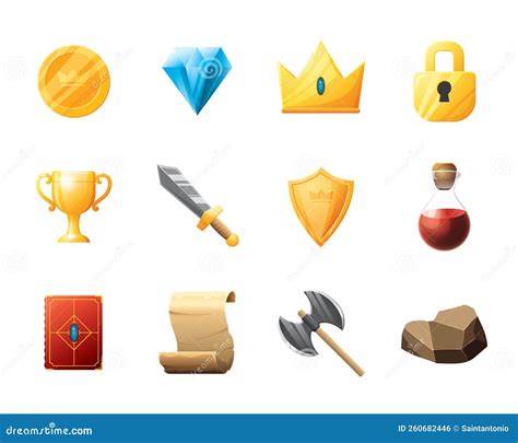 Game Ui Assets Set Gaming User Interface Icons Collection Stock Vector