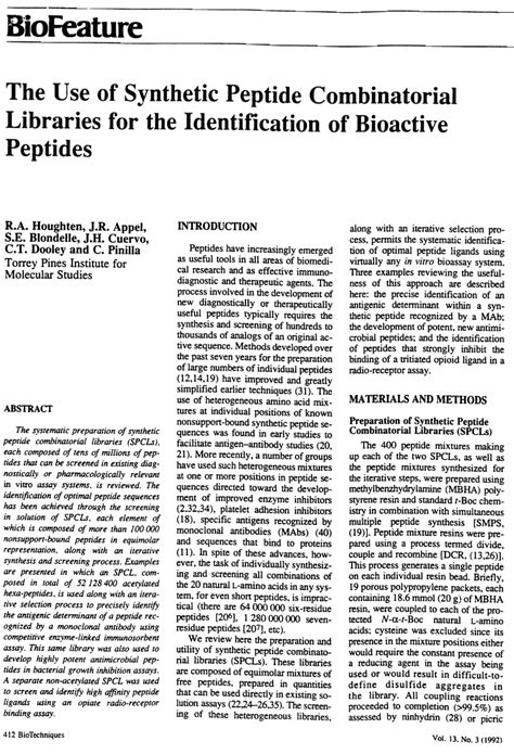 Pdf The Use Of Synthetic Peptide Combinatorial Libraries For The Identification Of Bioactive