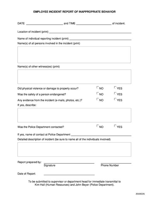 Mn Employee Incident Report Of Inappropriate Behavior Form Fill