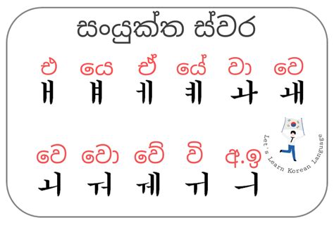 සංයුක්ත ස්වර Lets Learn Korean Language In Sinhala