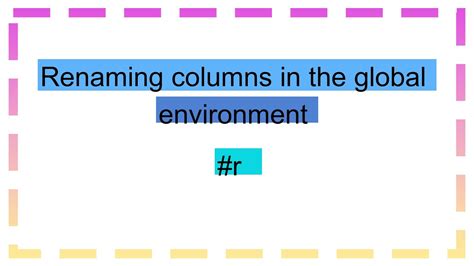 Renaming Columns In The Global Environment Youtube