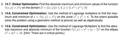 Solved Global Optimization Find The Absolute Chegg