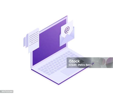 화면에 문서 봉투와 노트북입니다 전자 메일 이메일 마케팅 인터넷 광고 개념 벡터 일러스트 레이 션 아이소메트릭 디자인 0명에