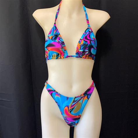 Vintage 80s Style High Cut Bikini Set Etsy