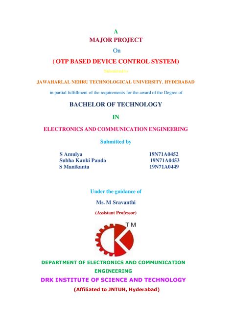 Major Project OTP OTP Based Device Control System A MAJOR PROJECT On OTP BASED DEVICE
