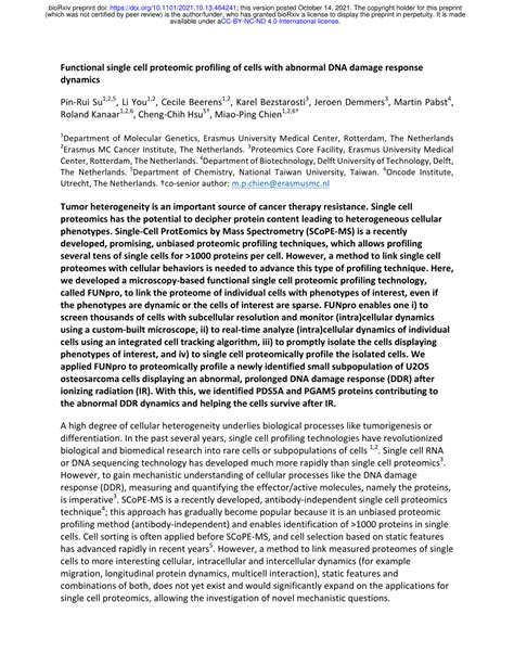 Pdf Functional Single Cell Proteomic Profiling Of Cells With Abnormal