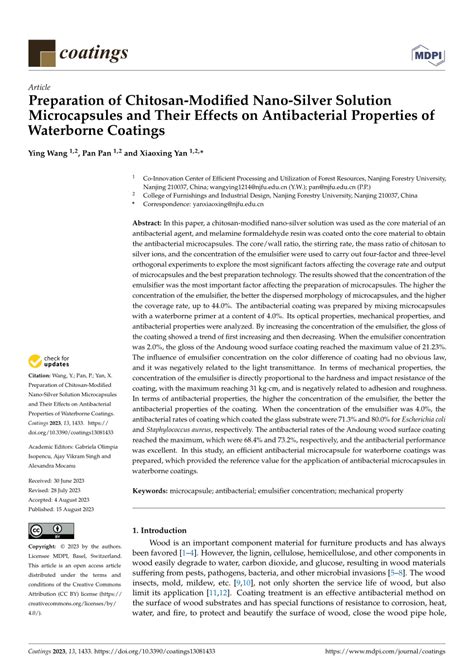 Pdf Preparation Of Chitosan Modified Nano Silver Solution Microcapsules And Their Effects On