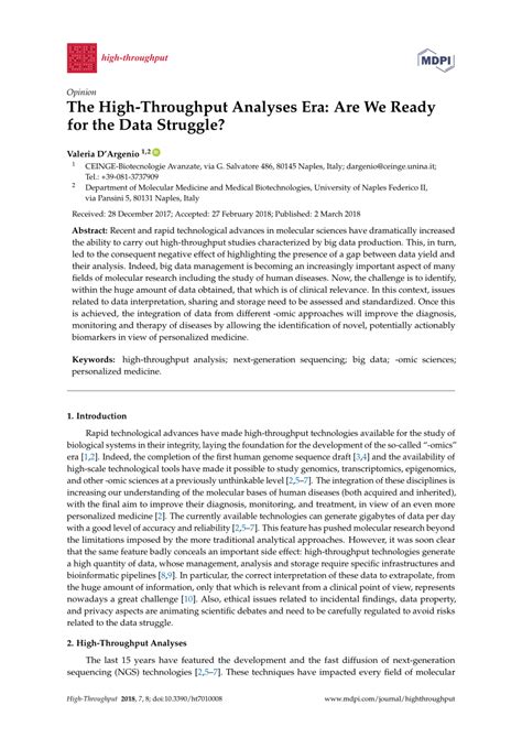 PDF The High Throughput Analyses Era Are We Ready For The Data Struggle