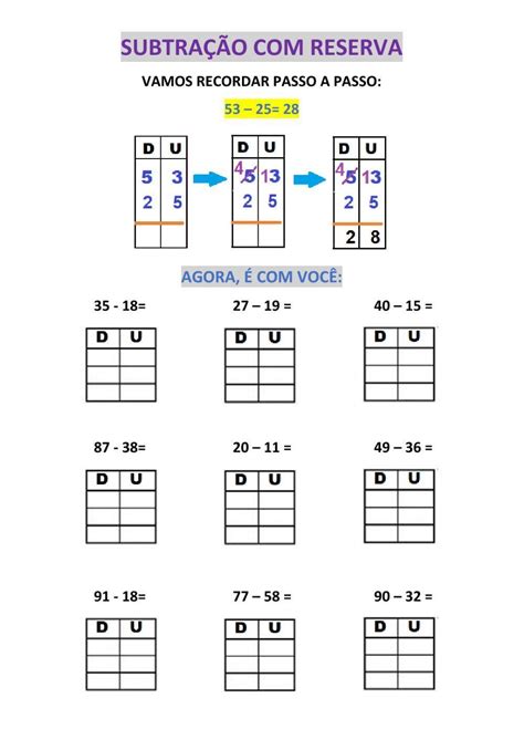 Atividades Subtração Com Reserva Braincp