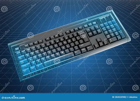 visualization 3d cad model of computer keyboard 3d rendering stock