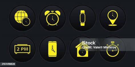디지털 알람 시계 위치 알람 앱 모바일 레트로 벽 시계 스마트 워치 스톱워치 및 세계 시간 아이콘을 설정합니다 벡터 0명에 대한 스톡 벡터 아트 및 기타 이미지 Istock