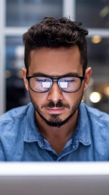 Super Close Up Portrait Of Software Engineer Working On Computer App