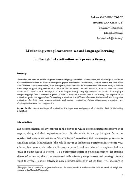 Motivating Young Learners To Second Language Learning In The Light Of Motivation As A Process